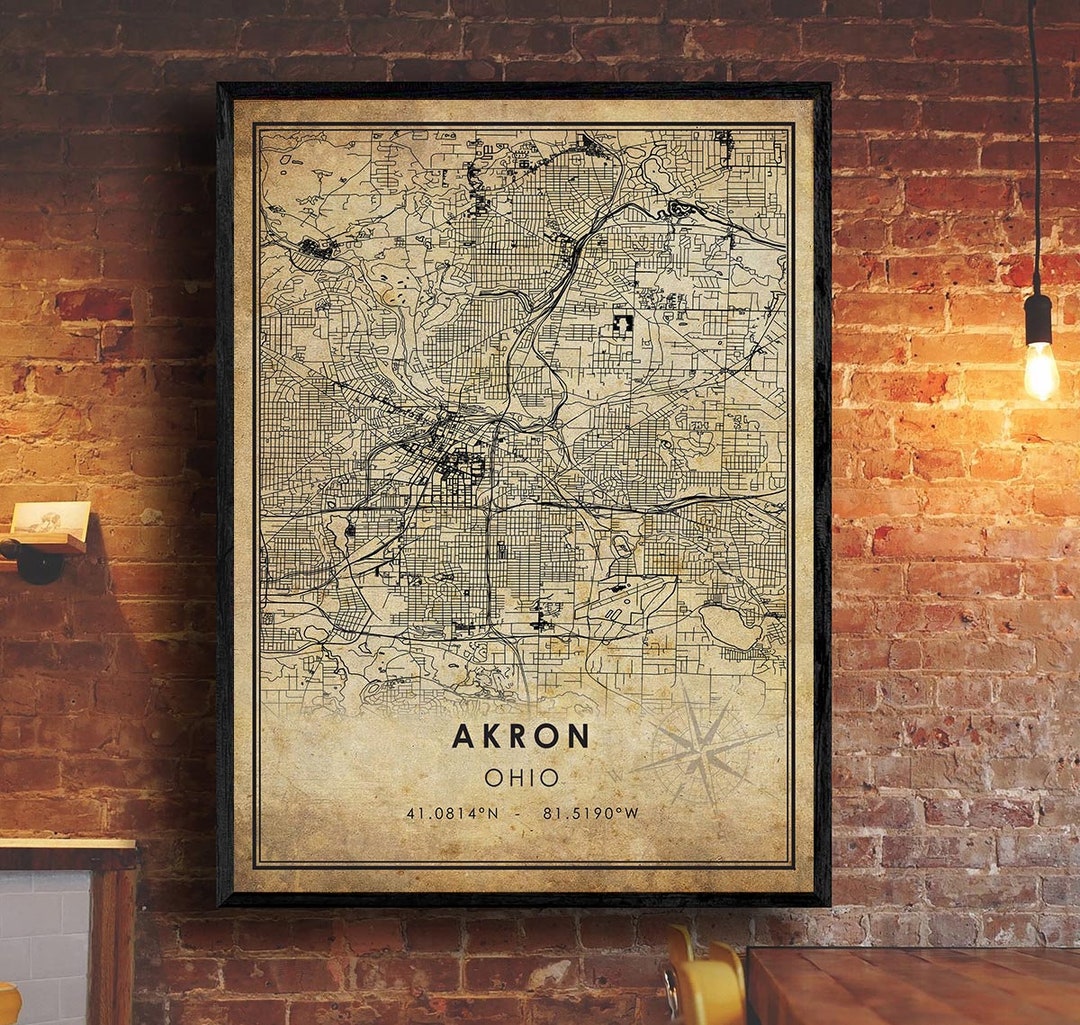 Akron Vintage Map Print | Akron Map | Ohio Map Art | Akron City Road ...