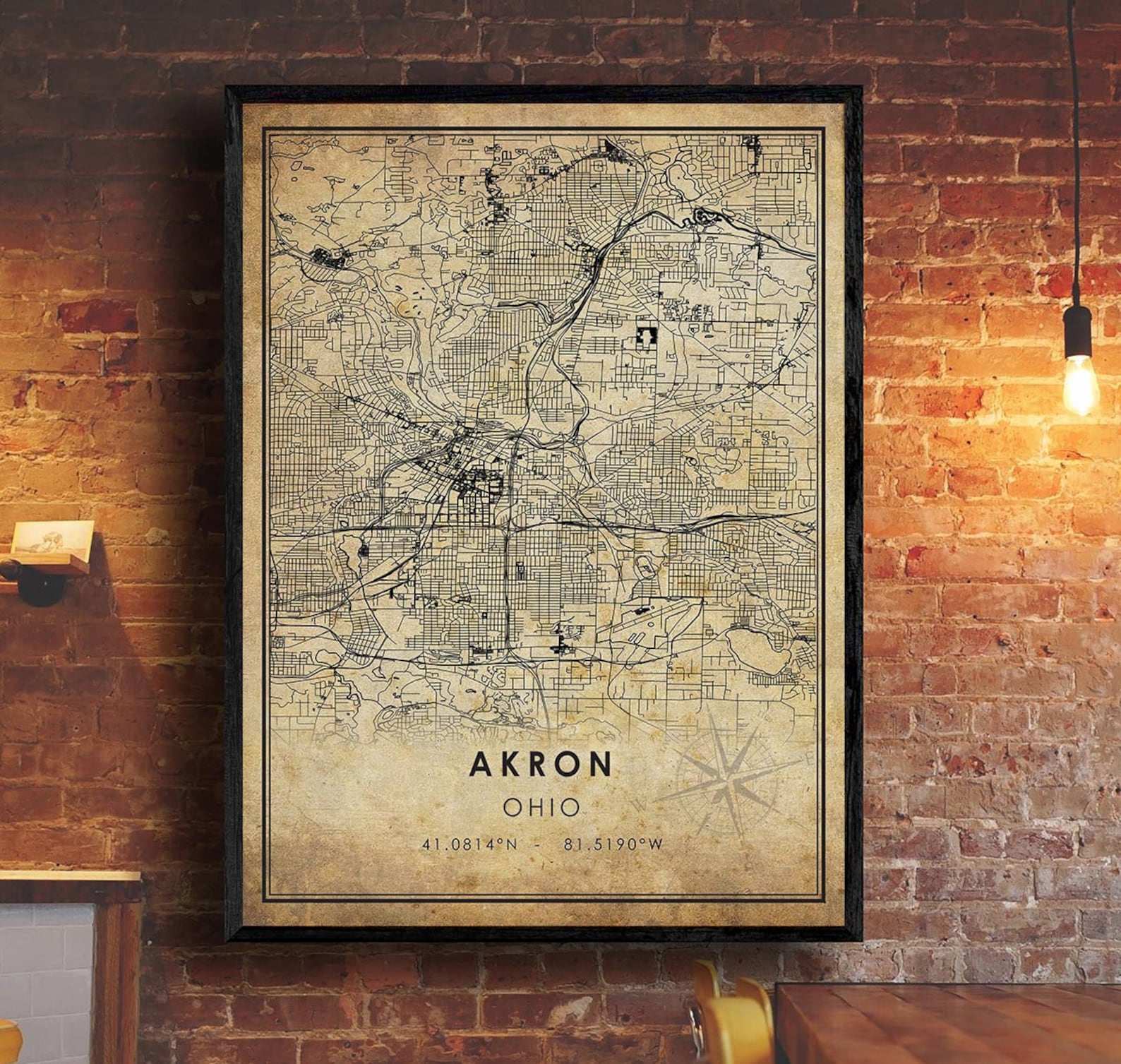 Akron Vintage Map Print | Akron Map | Ohio Map Art | Akron City Road ...