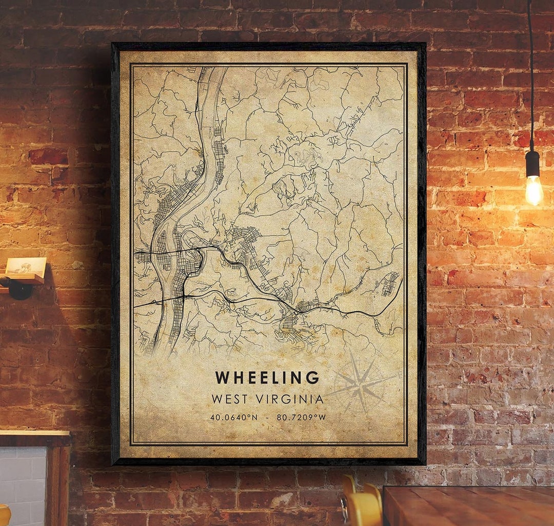 Wheeling Vintage Map Print Wheeling Map West Virginia Wheeling City ...