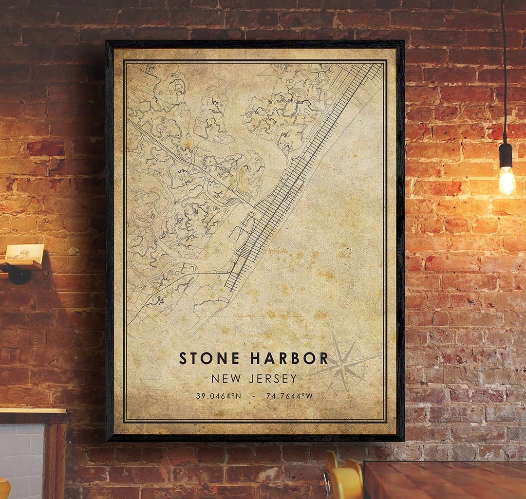 Stone Harbor Map Print | Stone Harbor Map | New Jersey Map Art | Stone ...