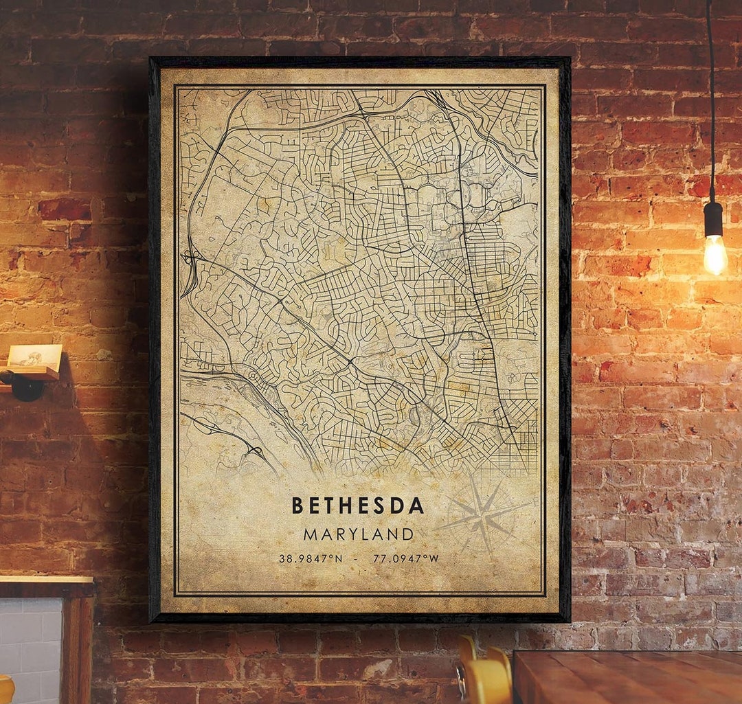 Bethesda Vintage Map Print Bethesda Map Maryland Map Art Bethesda City ...