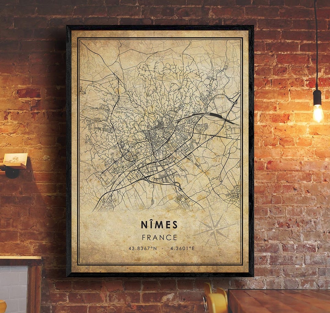 Nimes Map Print | Nimes Map | France Map Art | Nimes France City Road ...