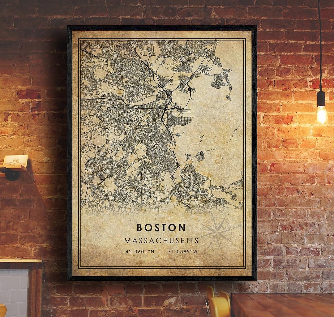 Boston Vintage Map Print | Boston Map | Massachusetts Map Art | Boston ...