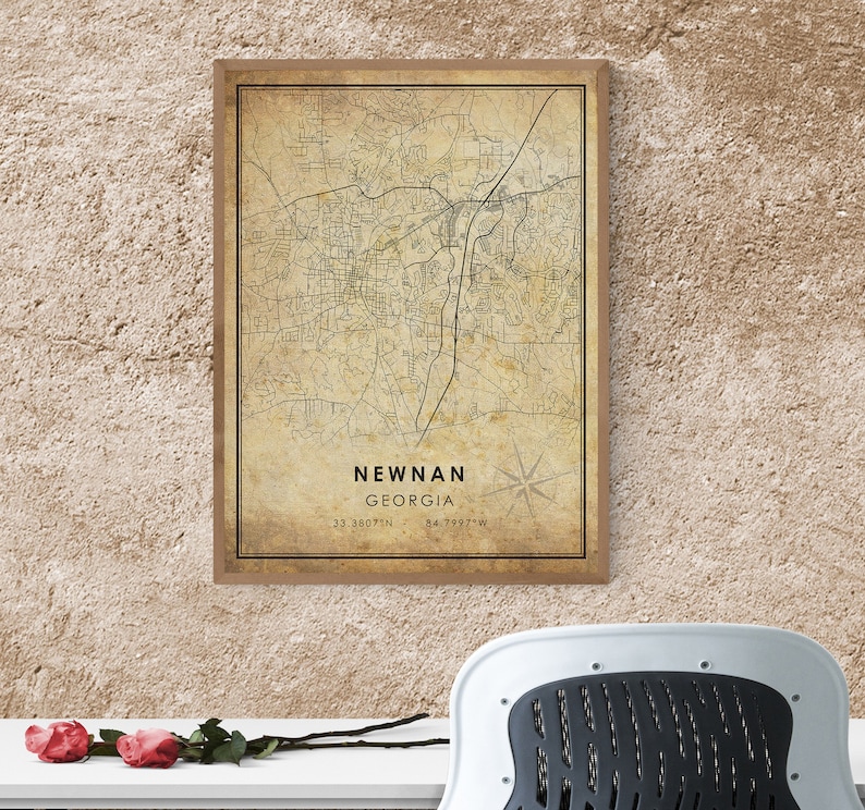 Newnan Vintage Map Print Newnan Map Georgia Map Art | Etsy
