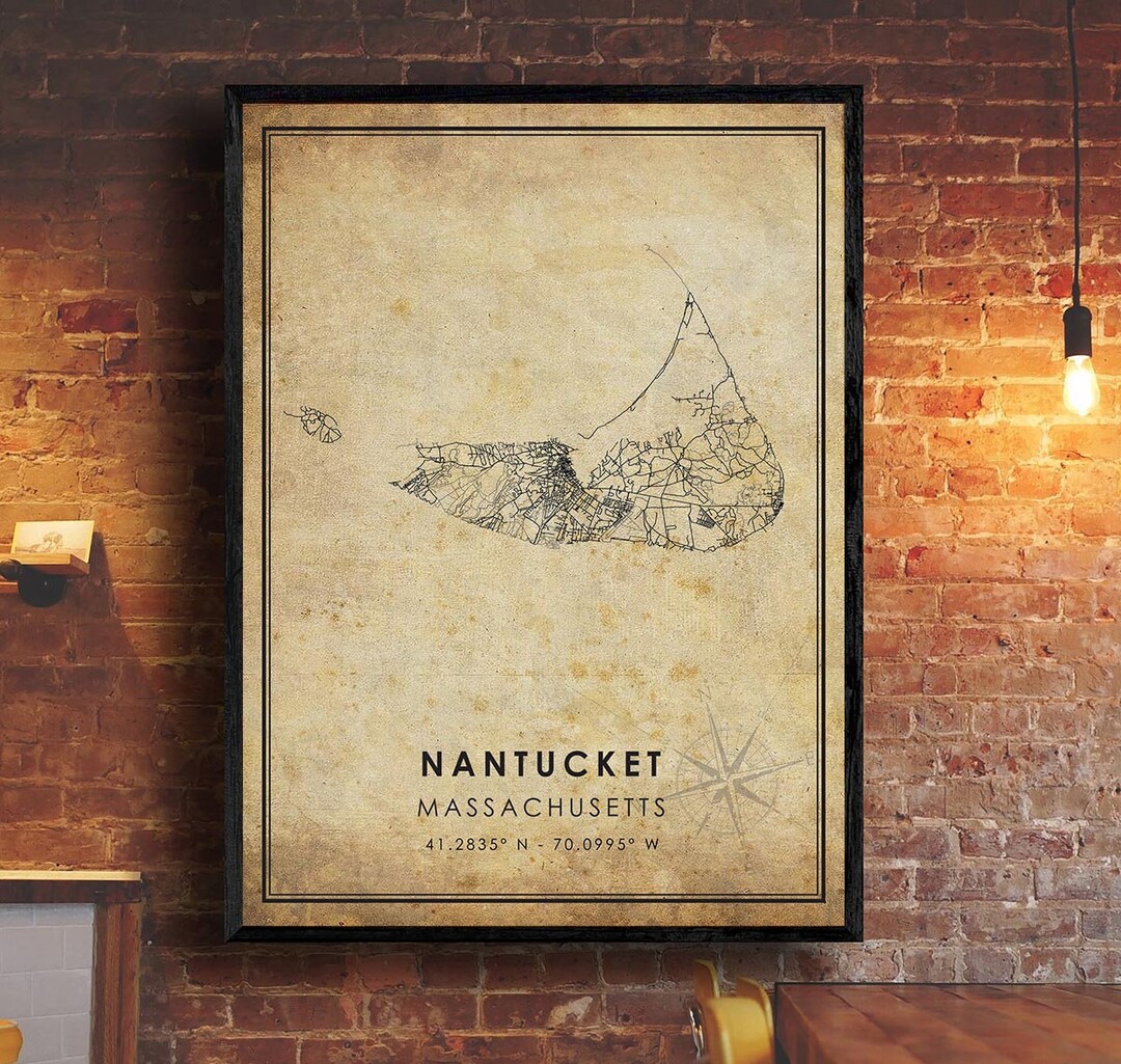 Nantucket Map Print | Nantucket Map | Massachusetts Map Art | Nantucket ...