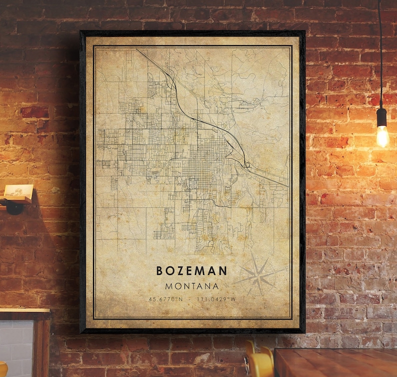 Bozeman Vintage Map Print Bozeman Map Montana Map Art Etsy