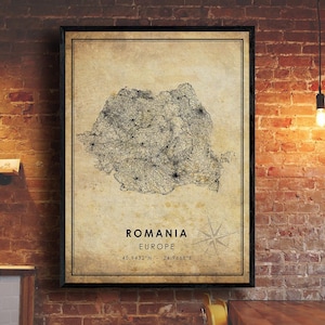 Romania Vintage Map Print Romaniamap Romania Map Art Romania City Road ...