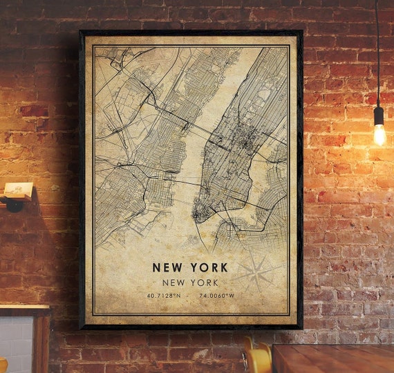 New York Vintage Map Print New York Map New York Map Art - Etsy