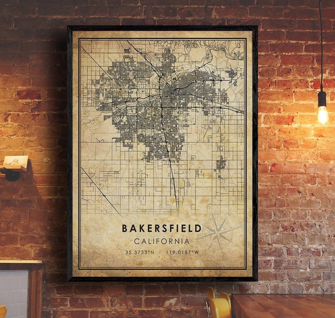 Bakersfield Vintage Map Print | Bakersfield Map | California Map Art ...