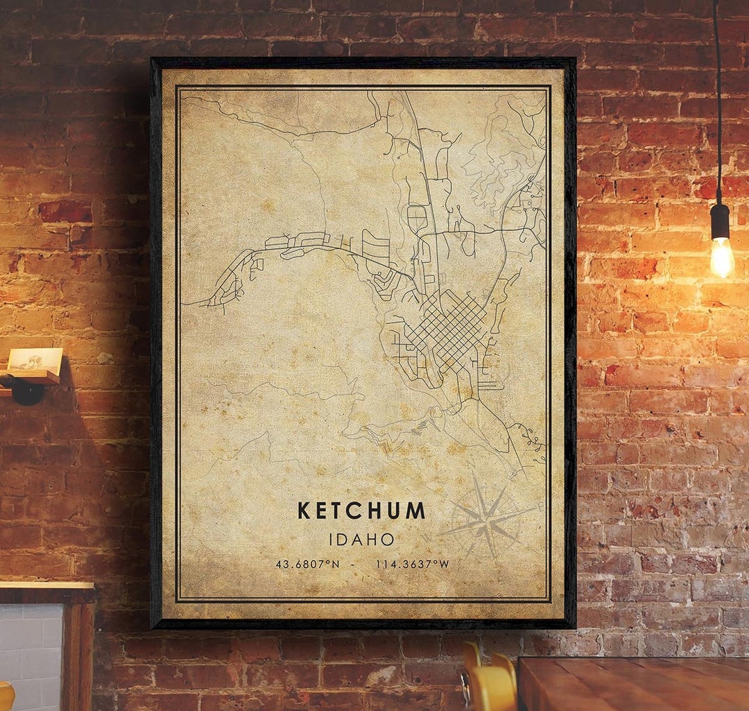 Ketchum Vintage Map Print | Ketchum Map | Idaho Map Art | Ketchum City ...