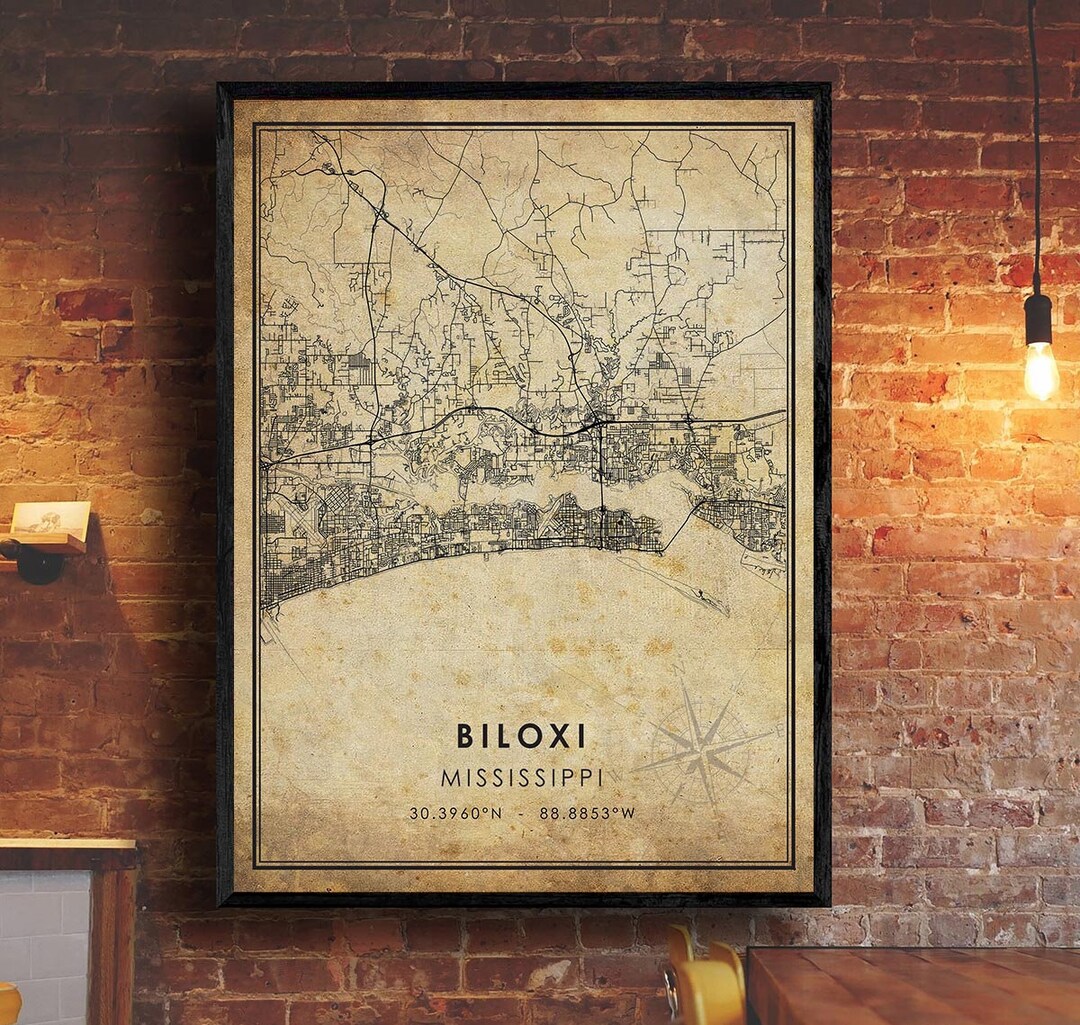 Biloxi Map Print | Biloxi Map | Mississippi Map Art | Biloxi City Road ...