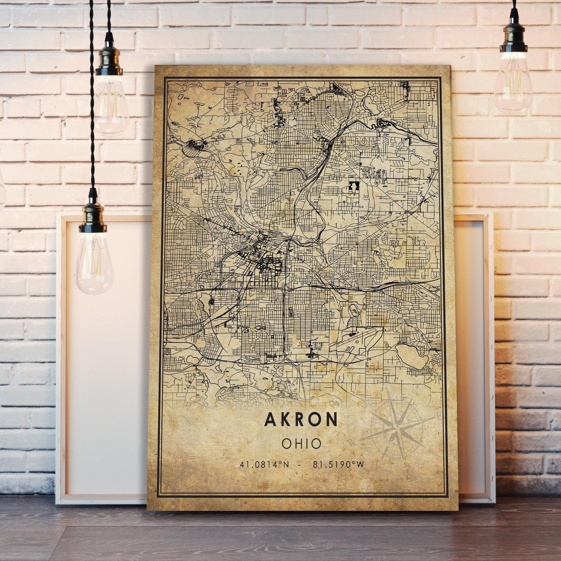 Akron Vintage Map Print Akron Map Ohio Map Art Akron - Etsy