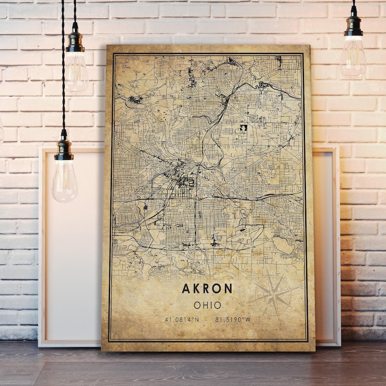 Akron Vintage Map Print | Akron Map | Ohio Map Art | Akron City Road ...