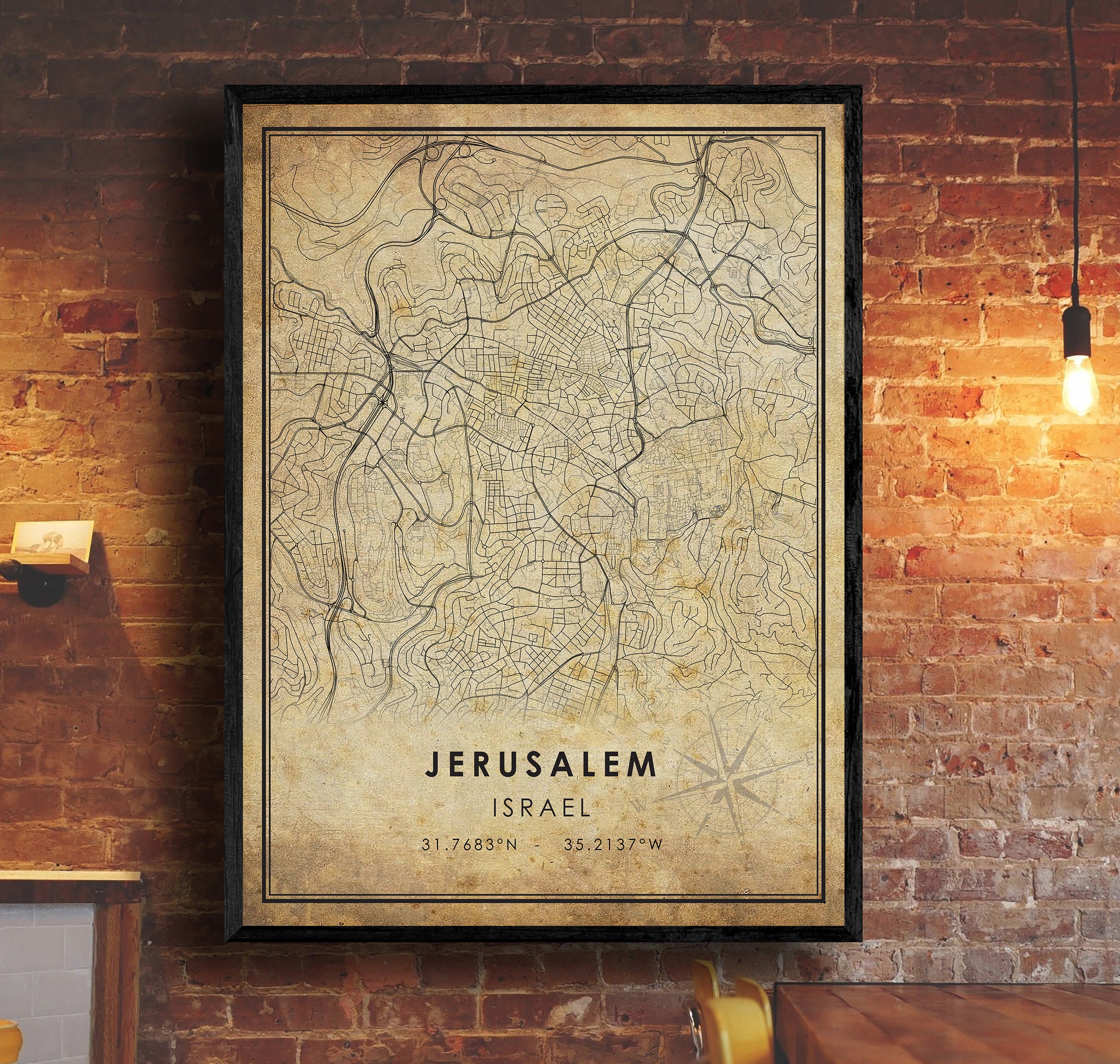 Jerusalem Vintage Map Print Jerusalem Map Israel Map Art - Etsy