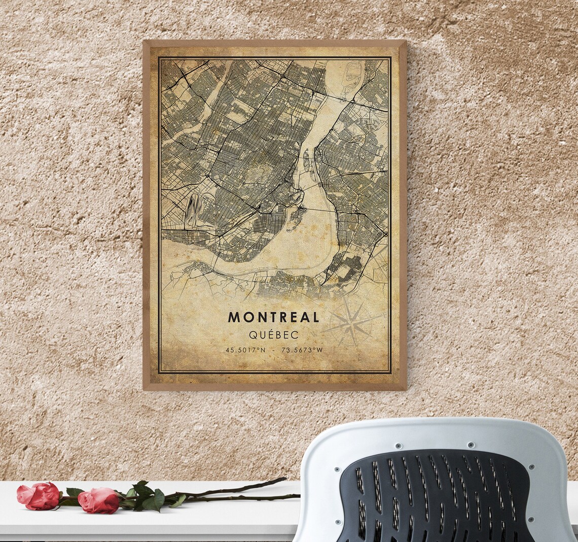 Montreal Vintage Map Print Montreal Map Quebec Map Art | Etsy