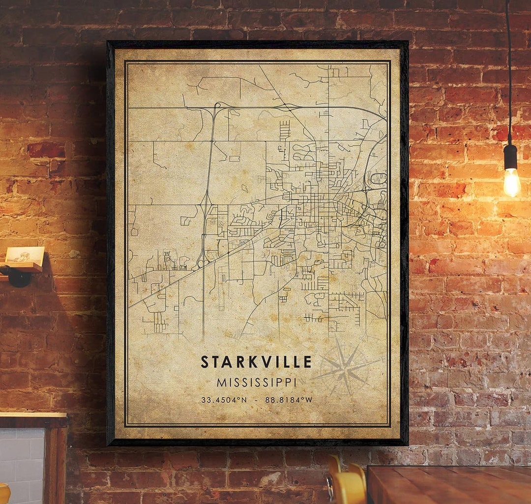 Starkville Vintage Map Print | Starkville Map | Mississippi Map Art ...
