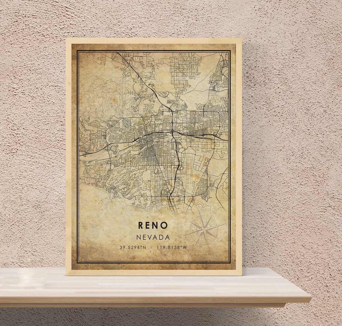 Reno Vintage Map Print Reno Map Nevada Map Art Reno City - Etsy
