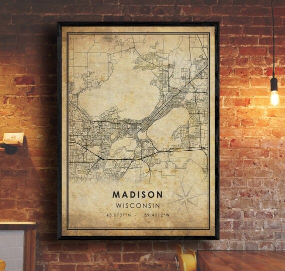 Madison Vintage Map Print Madison Map Wisconsin Map Art - Etsy