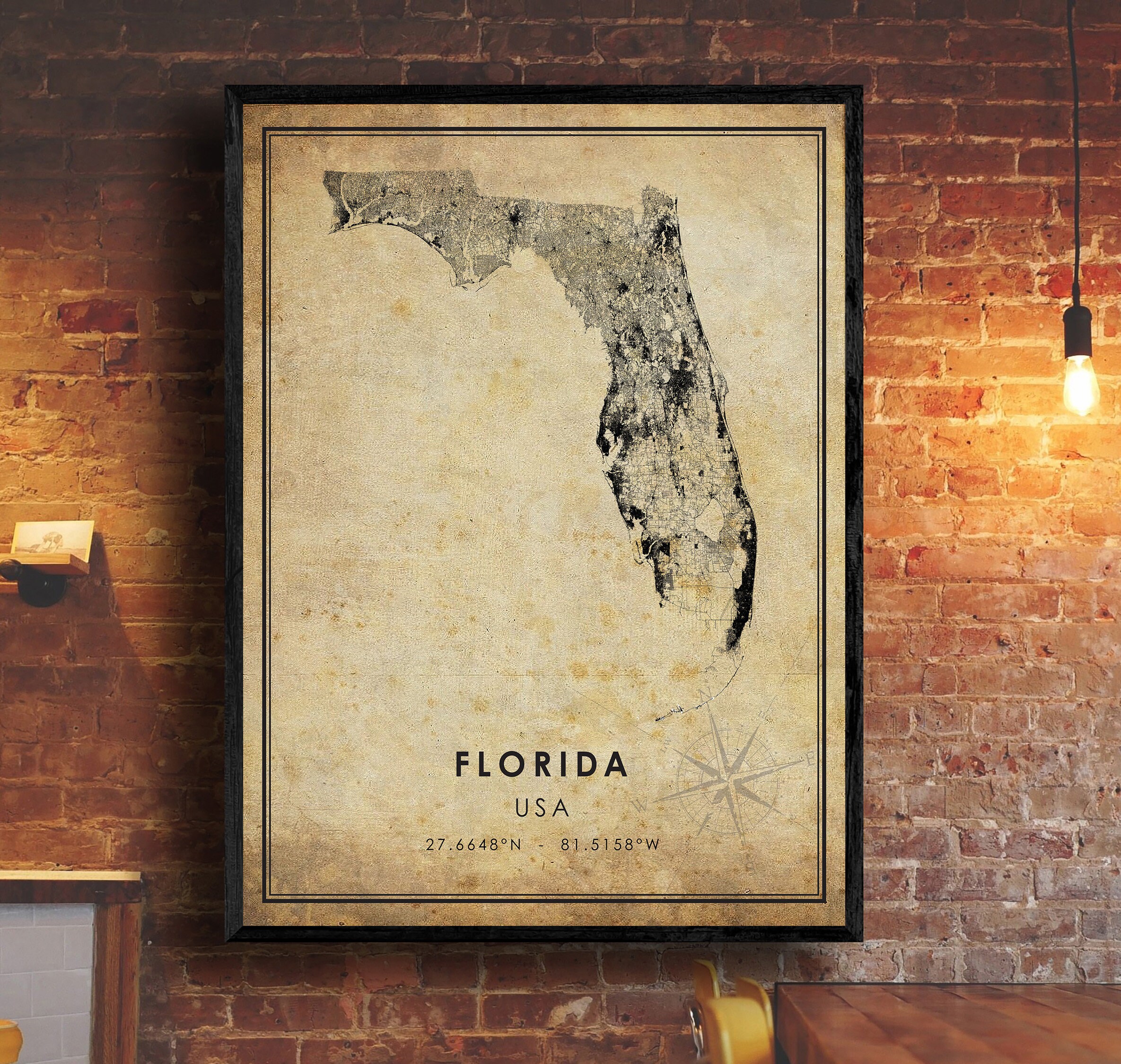 Florida Vintage Map Print Florida Map State Map Art - Etsy