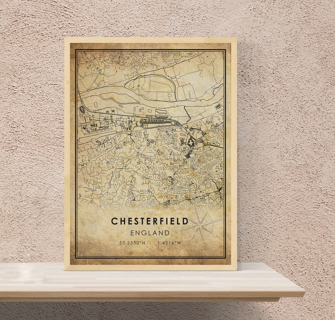 Chesterfield Vintage Map Print Chesterfield Map England | Etsy