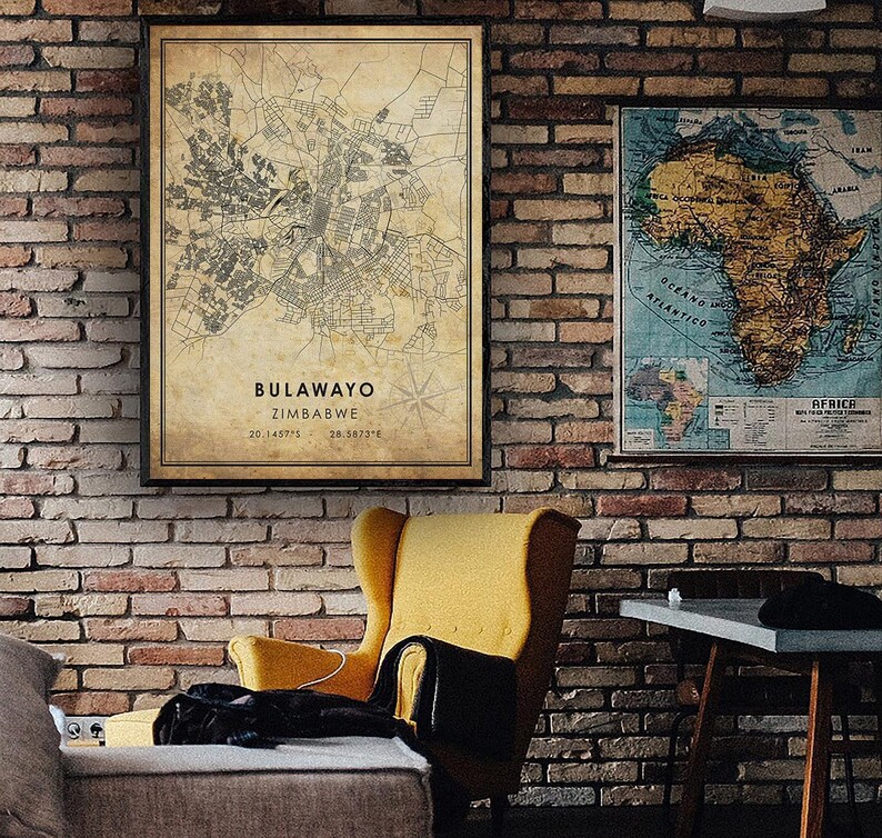 Bulawayo Vintage Map Print | Bulawayo Map | Zimbabwe Map Art | Bulawayo ...