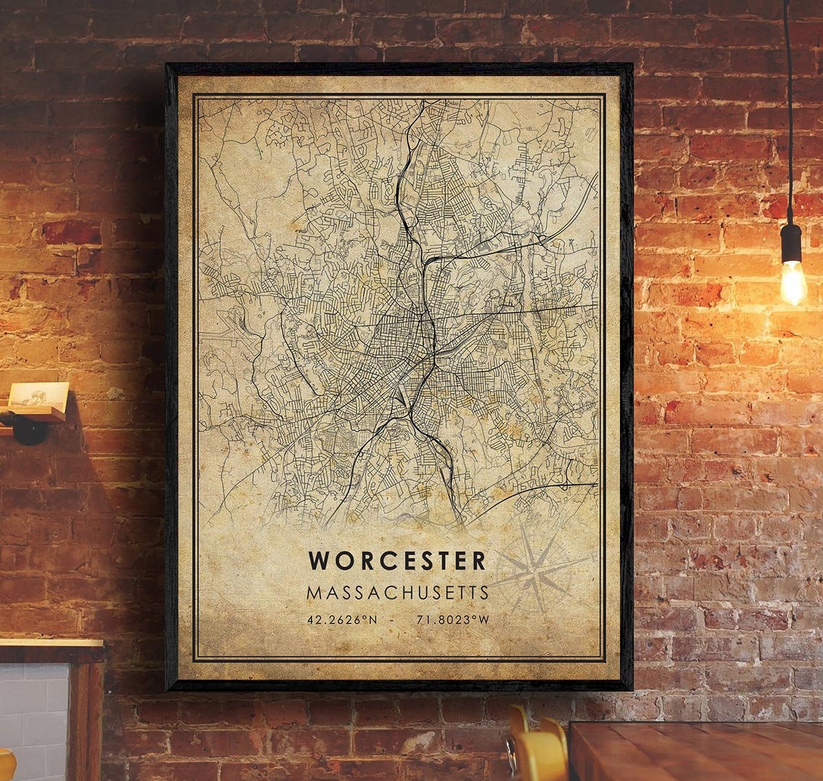 Worcester Map Print | Worcester Map | Massachusetts Map Art | Worcester ...