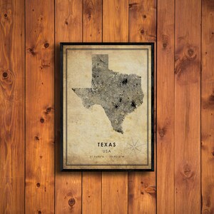 Texas Vintage Map Print Texas Map Texas state Map Art | Etsy