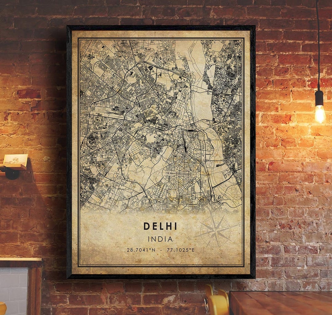 Delhi Vintage Map Print | Delhi Map | India Map Art | Delhi City Road ...