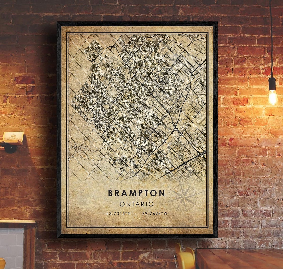 Brampton Vintage Map Print Brampton Map Ontario Map Art | Etsy