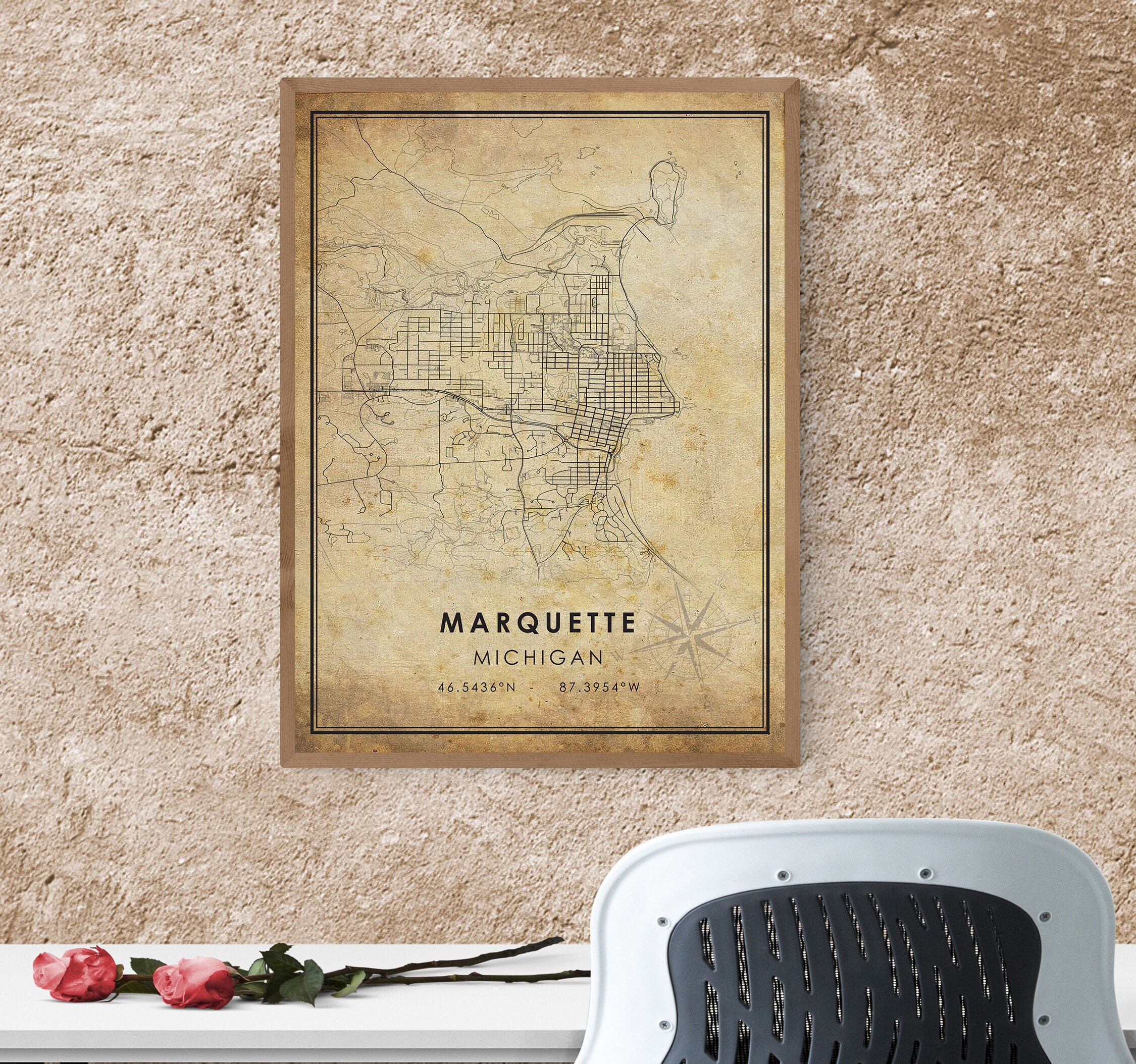 Marquette Vintage Map Print Marquette Map Michigan Map Art | Etsy