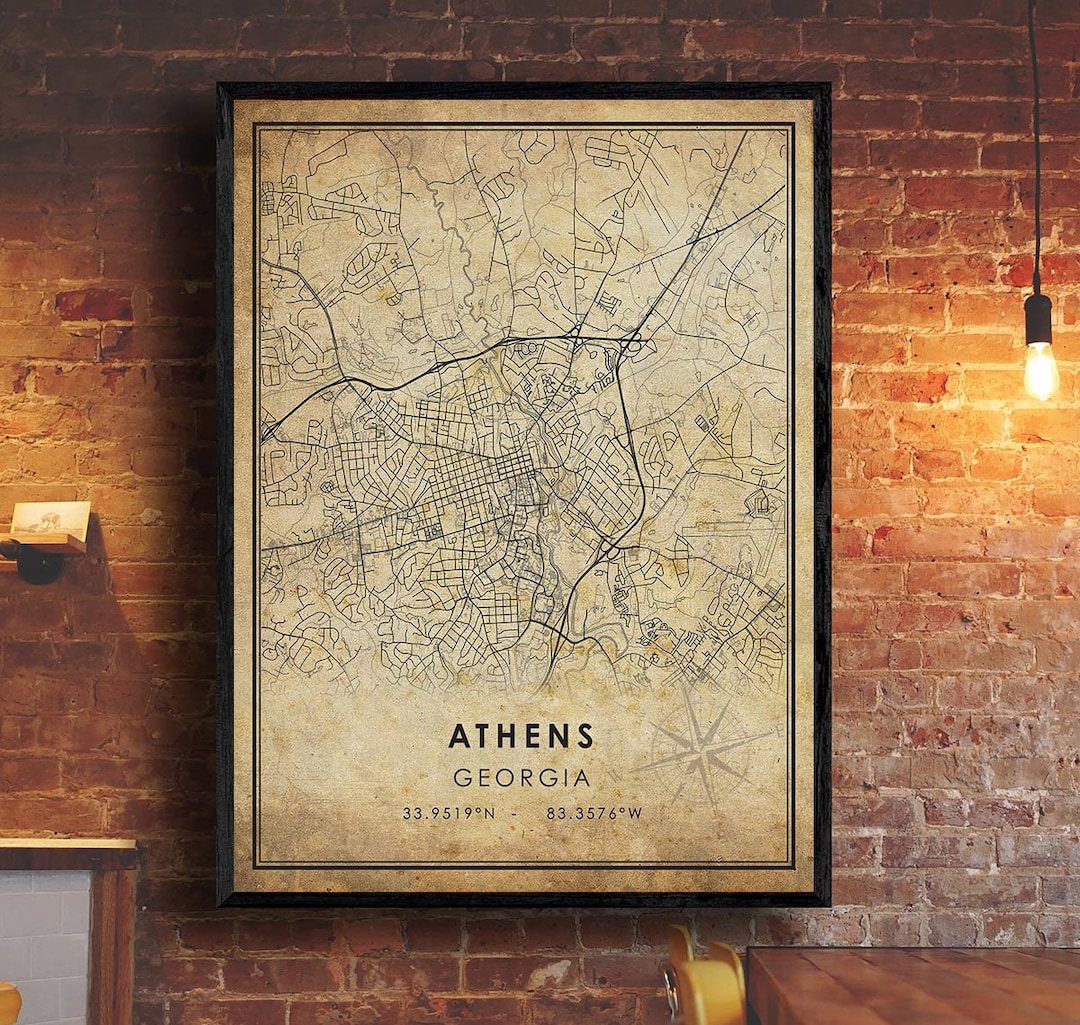 Athens Vintage Map Print | Athens Map | Georgia Map Art | Athens City ...