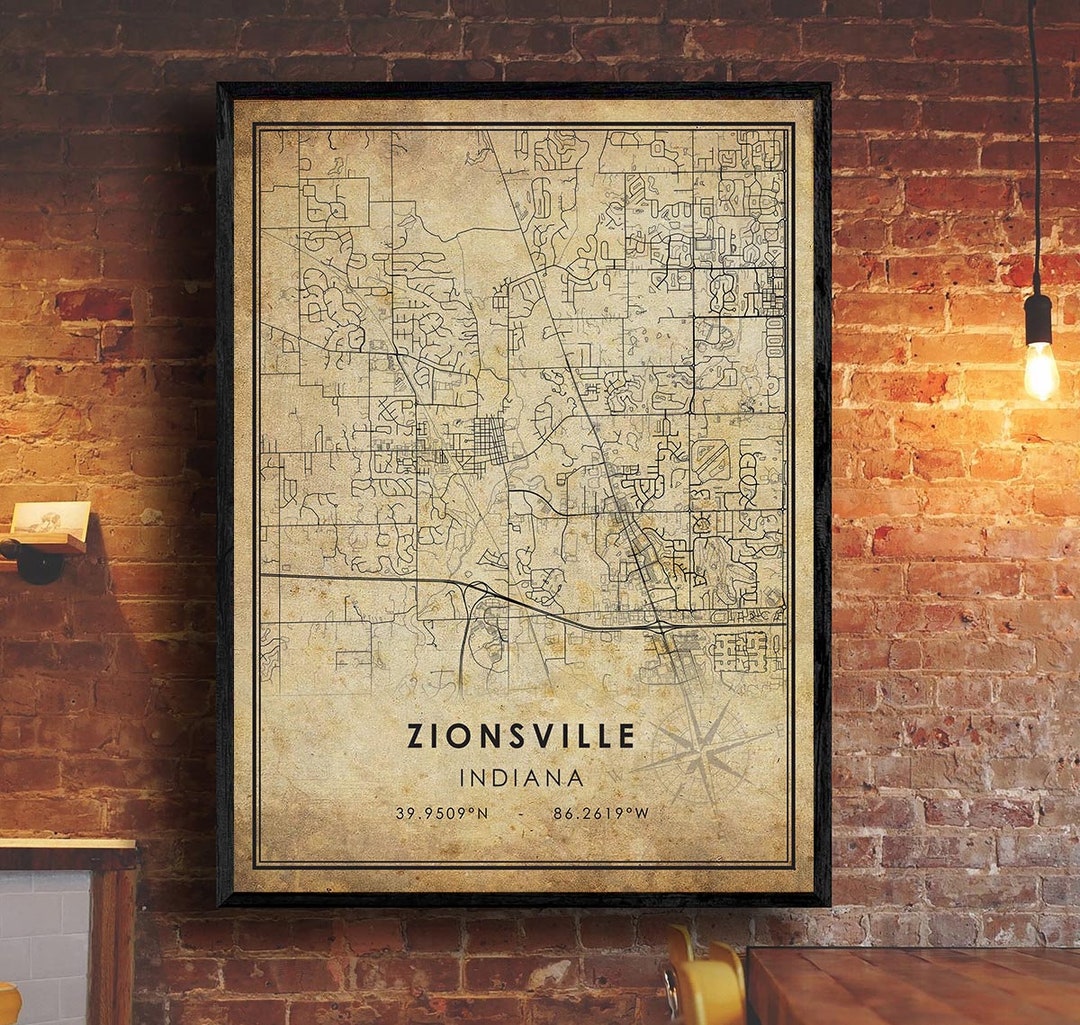 Zionsville Map Print | Zionsville Map | Indiana Map Art | Zionsville ...