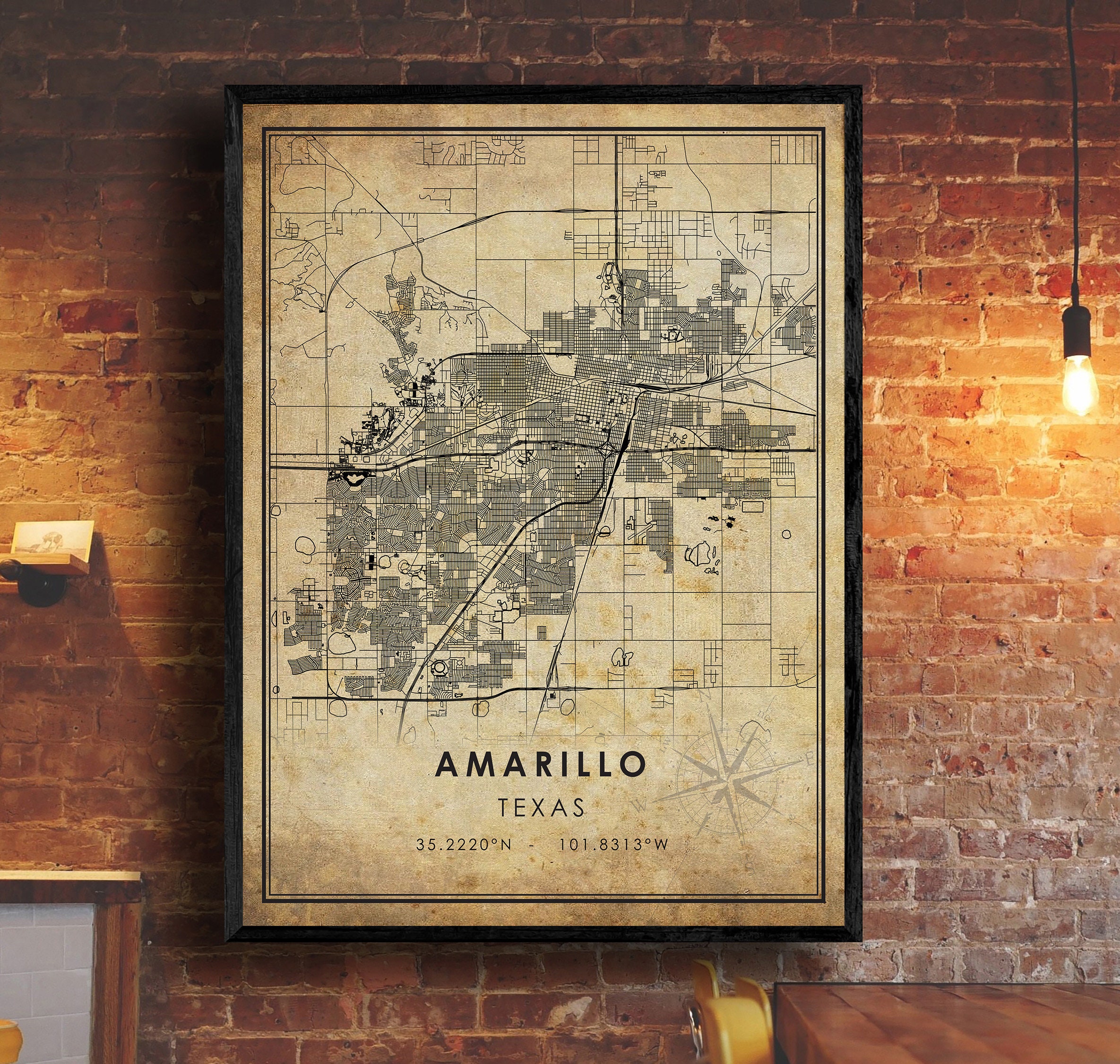 Amarillo Vintage Map Print Amarillo Map Texas Map Art | Etsy