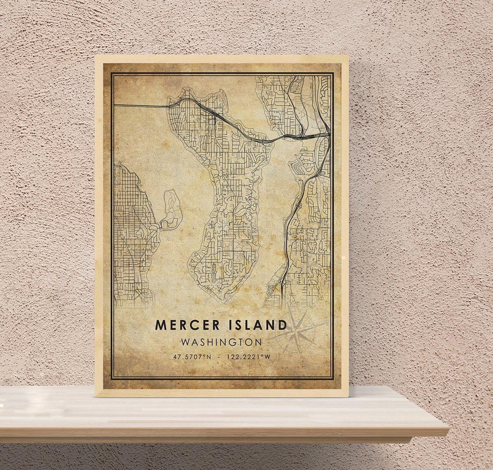 Mercer Island Vintage Map Print Mercer Island Map | Etsy
