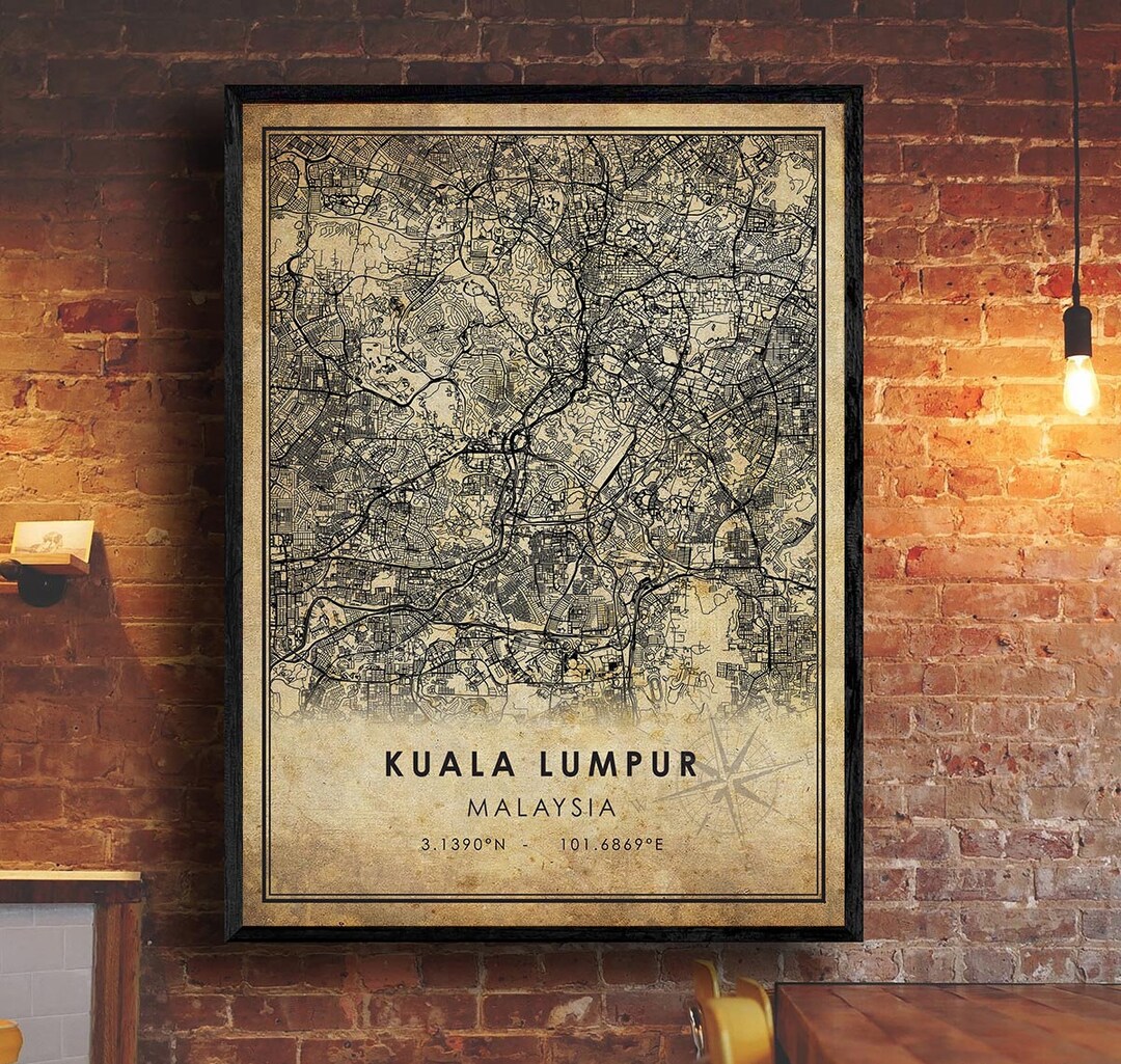 Kuala Lumpur Vintage Map Print Kuala Lumpur Map Malaysia Map Art Kuala ...
