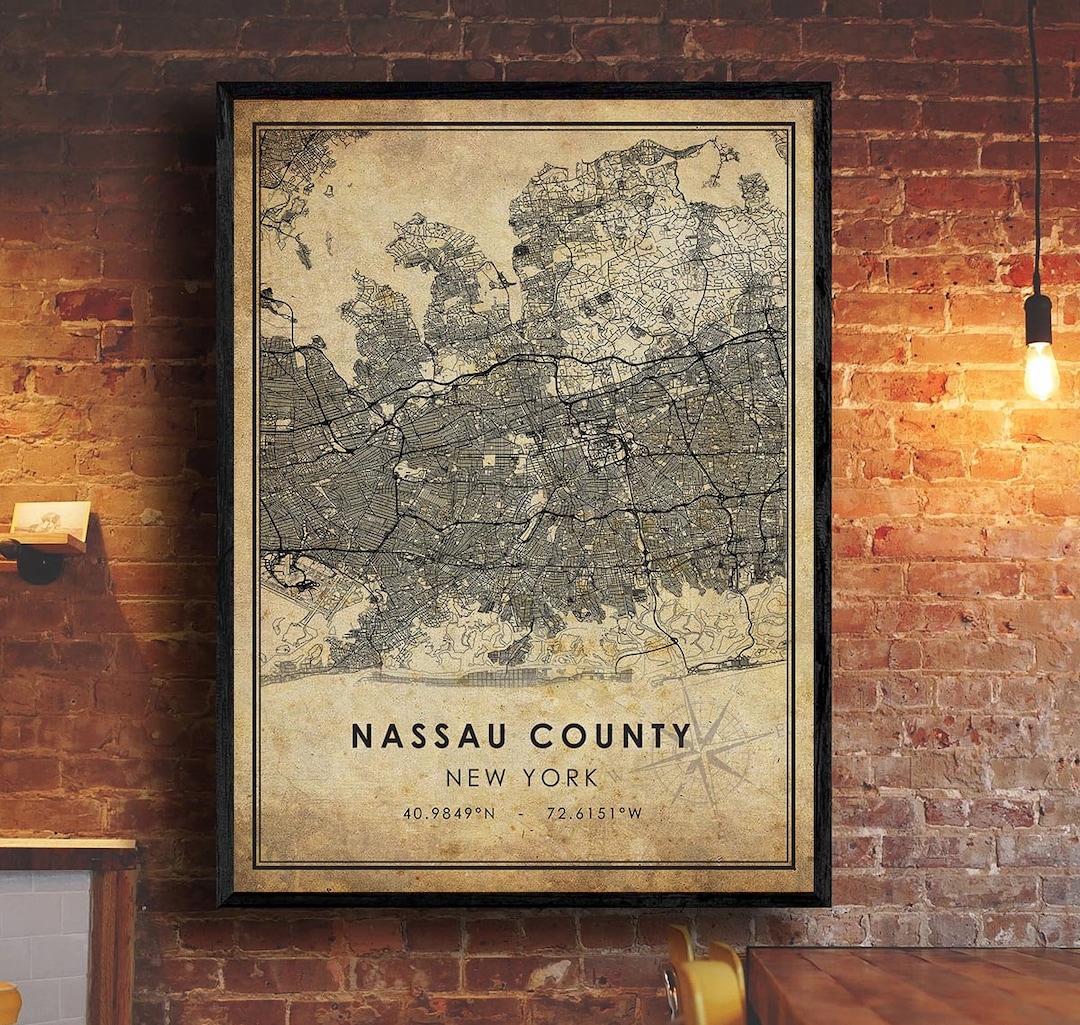 Nassau County Vintage Map Print Nassau County Map New York Map Art ...
