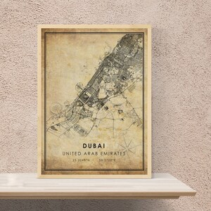 Dubai Vintage Map Print Dubai Map UAE Map Art Dubai City - Etsy