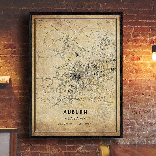 Auburn Vintage Map Print Auburn Map Alabama Map Art - Etsy