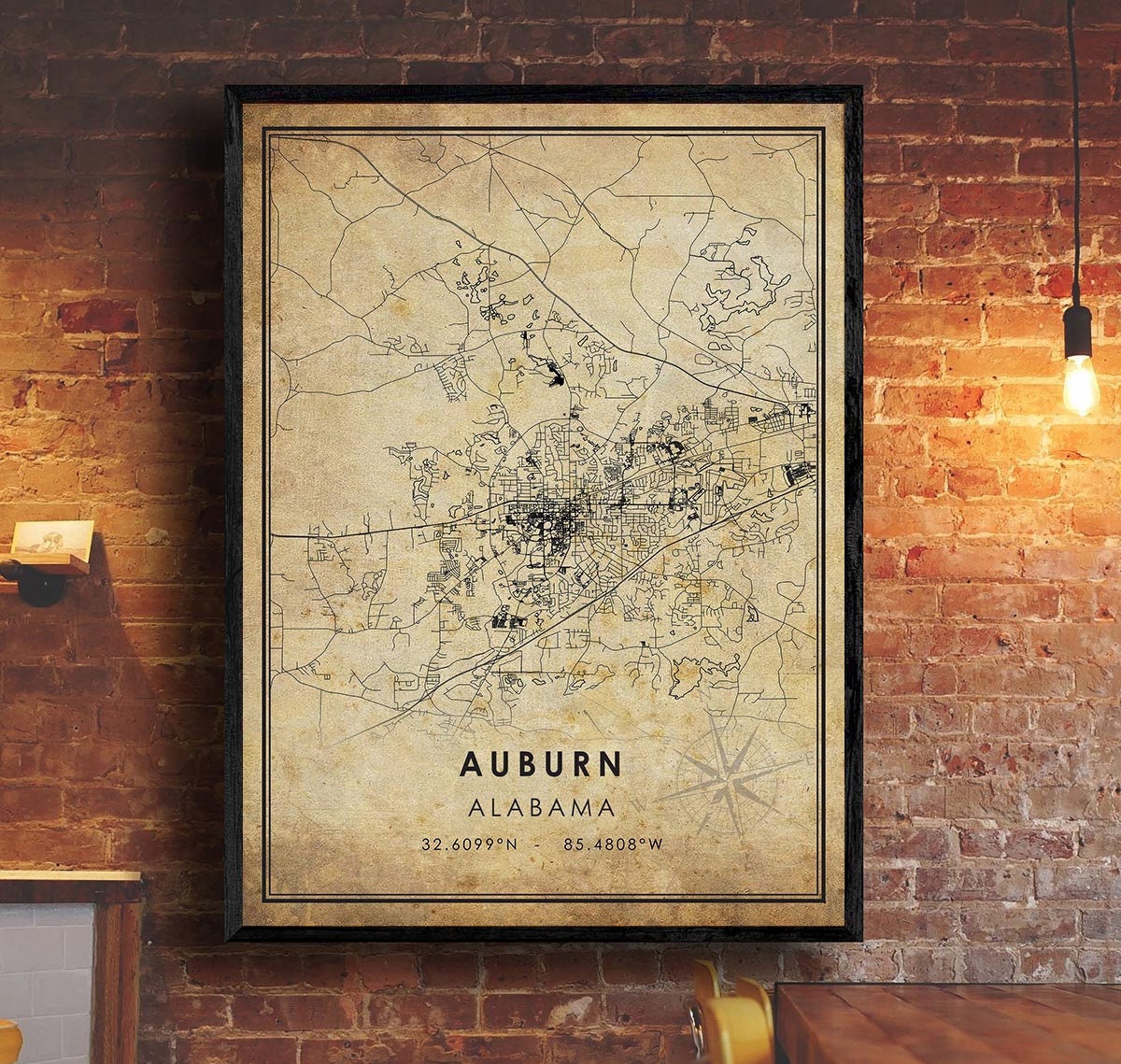 Auburn Vintage Map Print Auburn Map Alabama Map Art - Etsy