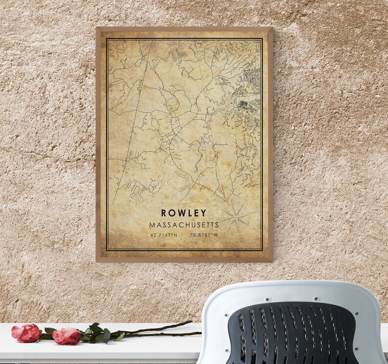 Rowley Vintage Map Print Rowley Massachusetts Map Rowley Etsy