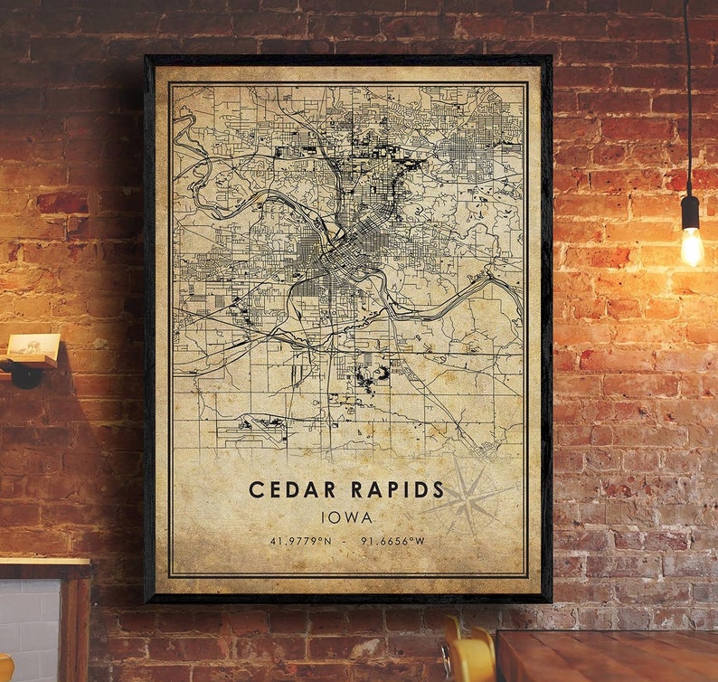 Cedar Rapids Vintage Map Print | Cedar Rapids Map | Iowa Map Art ...