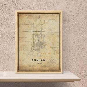 Bonham Map Print Bonham Map Texas Map Art Bonham City | Etsy