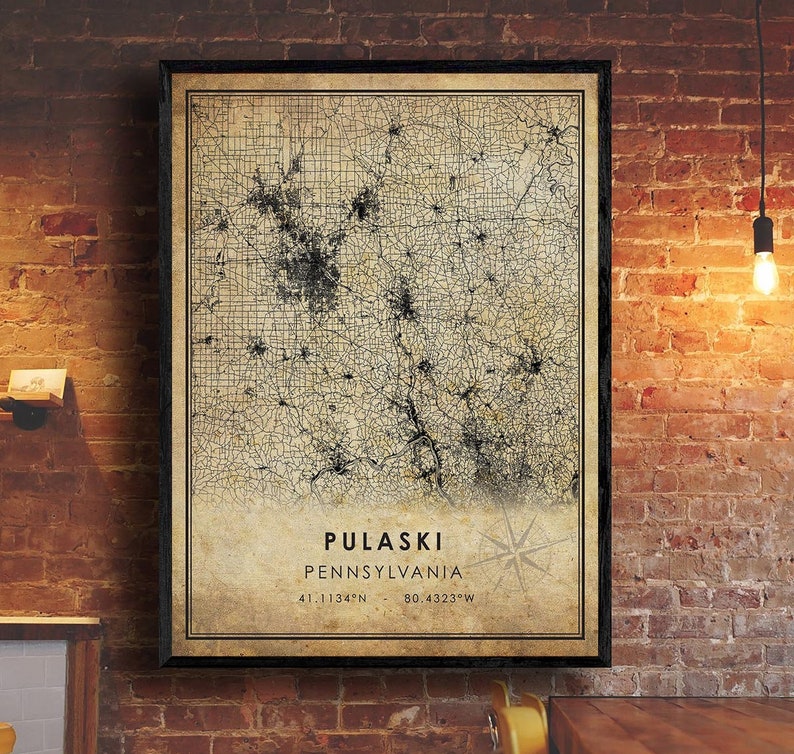 Pulaski Map Print Pulaski Map Pennsylvania Map Art - Etsy