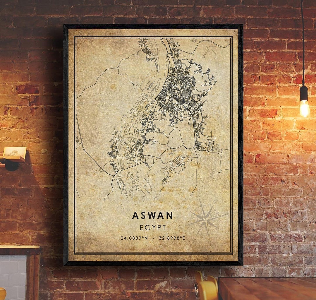 Aswan Egypt Vintage Map Print | Aswan Map | Egypt Map Art |aswan City ...