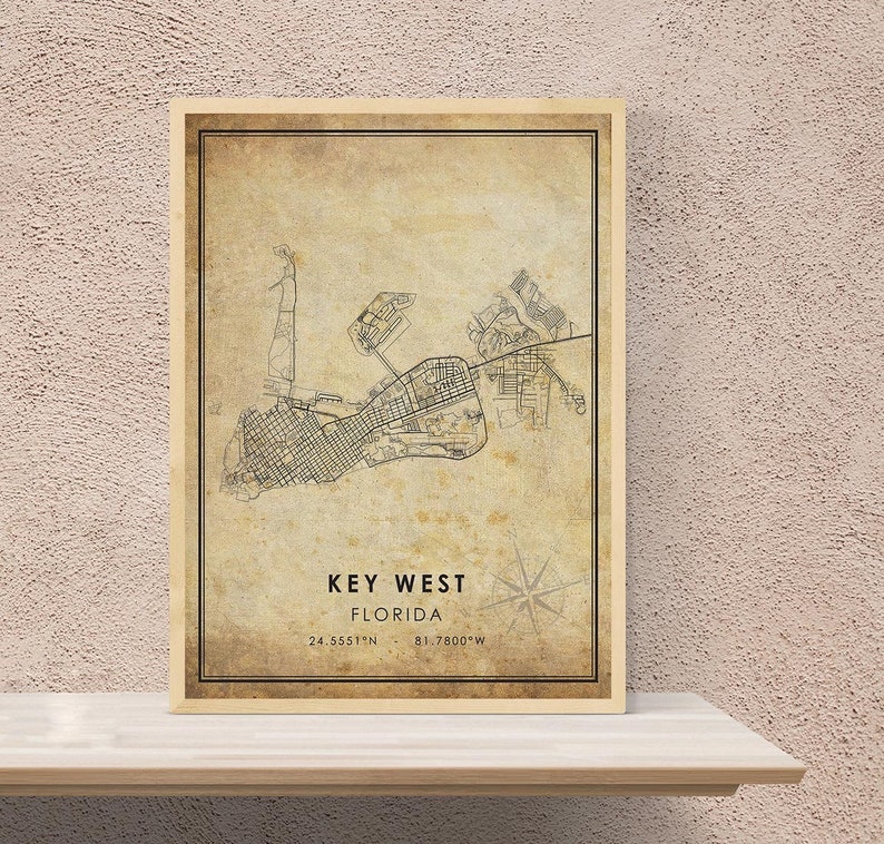 Key West Map Print Key West Map Florida Map Art Key West - Etsy