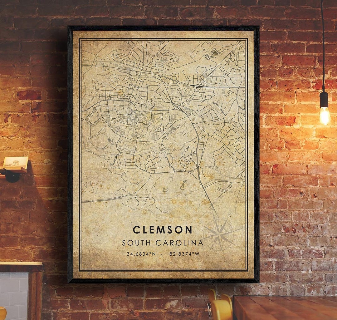 Clemson Vintage Map Print | Clemson Map | South Carolina Map Art ...