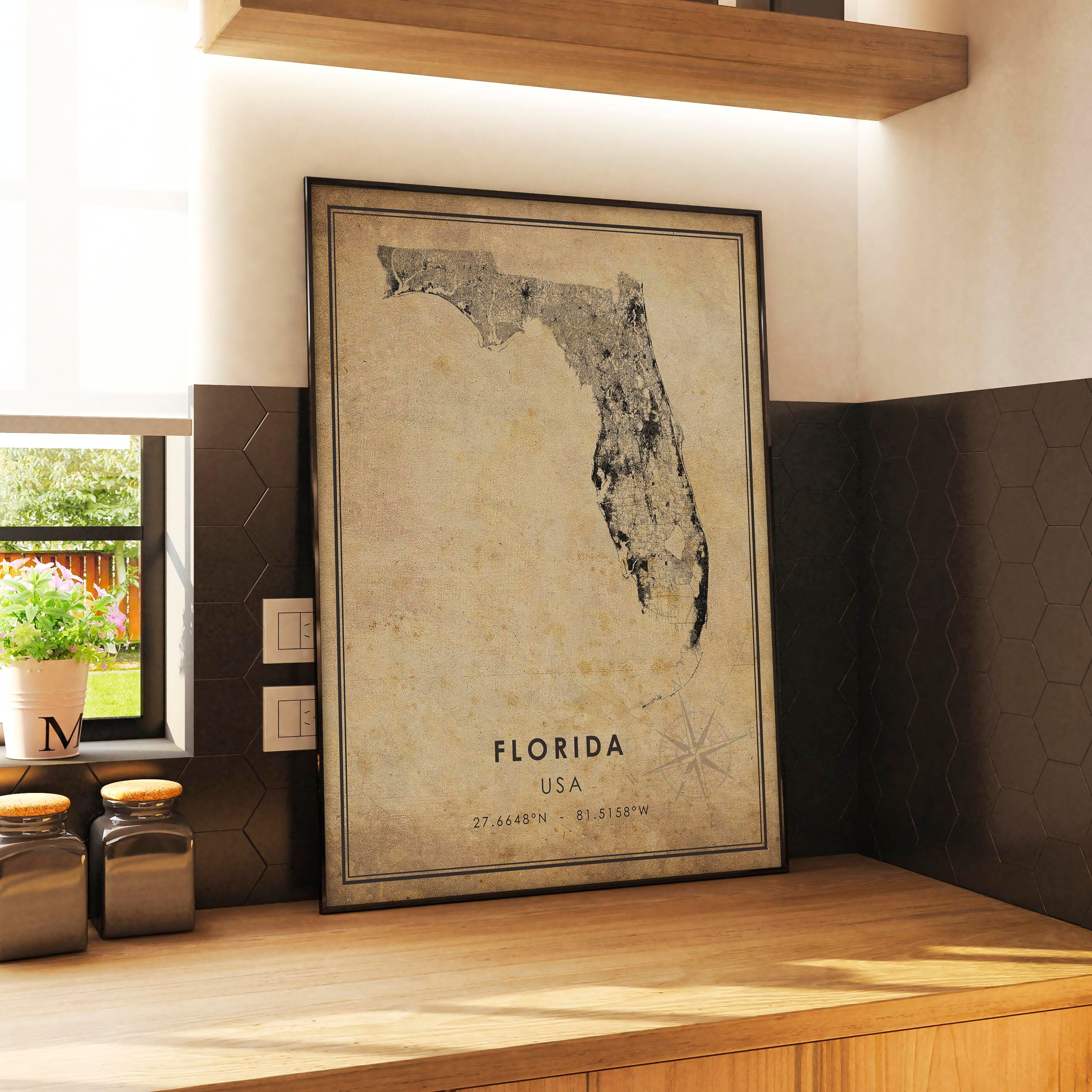 Florida Vintage Map Print | Florida Map | State Map Art | Florida City ...