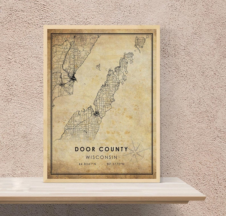 Door County Map Print Door County Map Wisconsin Map Art | Etsy Israel