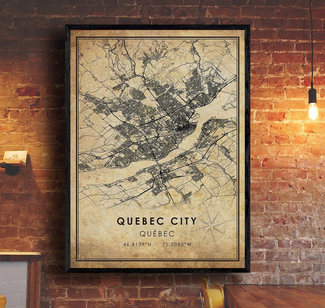 Quebec City Vintage Map Print | Quebec City Map | Canada Map Art ...