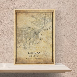 Billings Vintage Map Print Billings Map Montana Map Art | Etsy